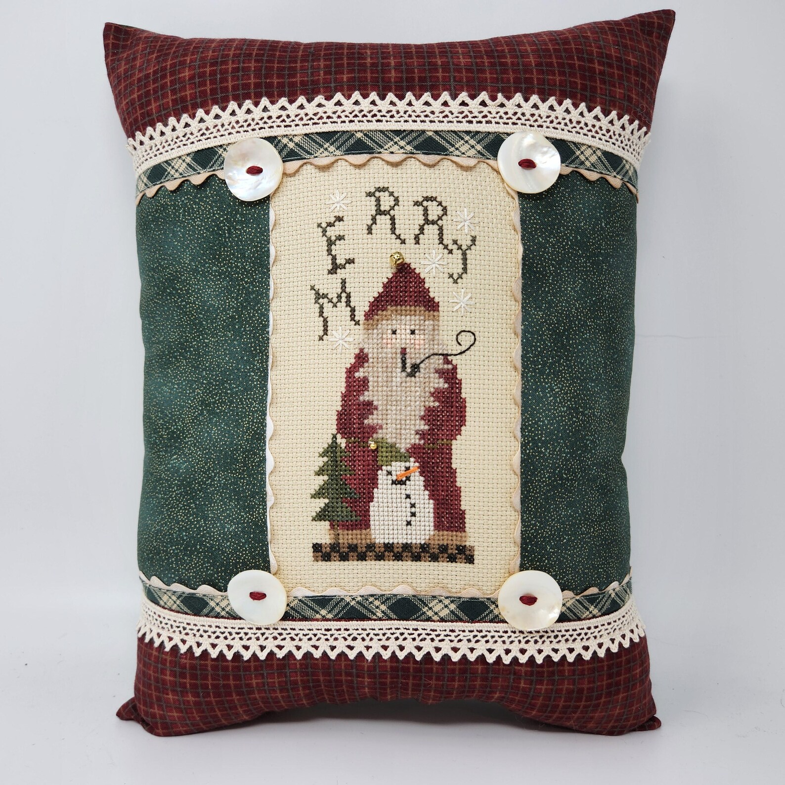 Cross-stitched Santa Pillow or Stand-up: Homespun Christmas Decor - Etsy