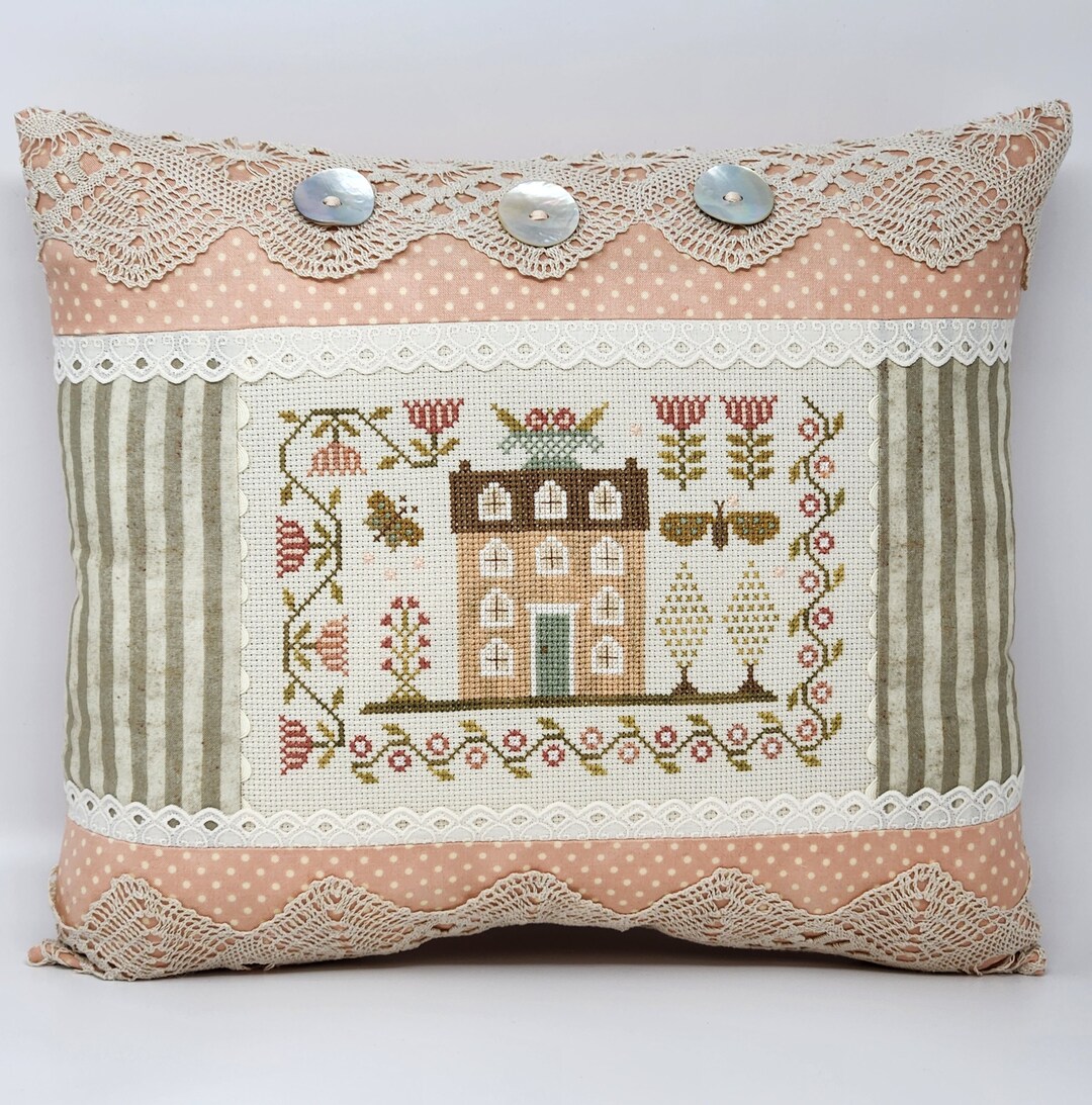 Brenda Gervais Cross-stitched SPRING Into SUMMER PILLOW on 14 Count ...