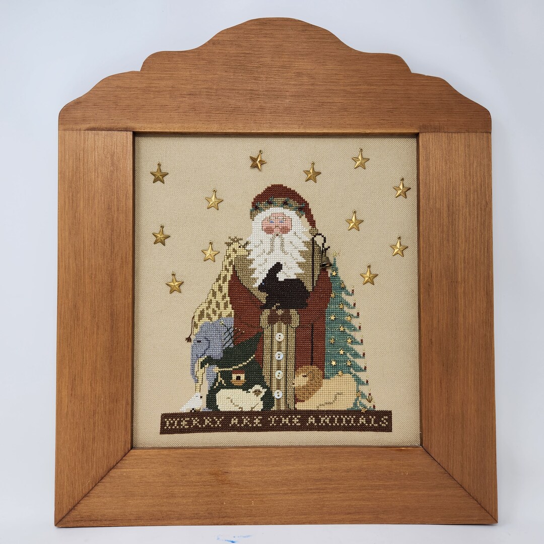 Homespun Elegance Cross-stitched MERRY ARE the ANIMALS on 32 Count ...
