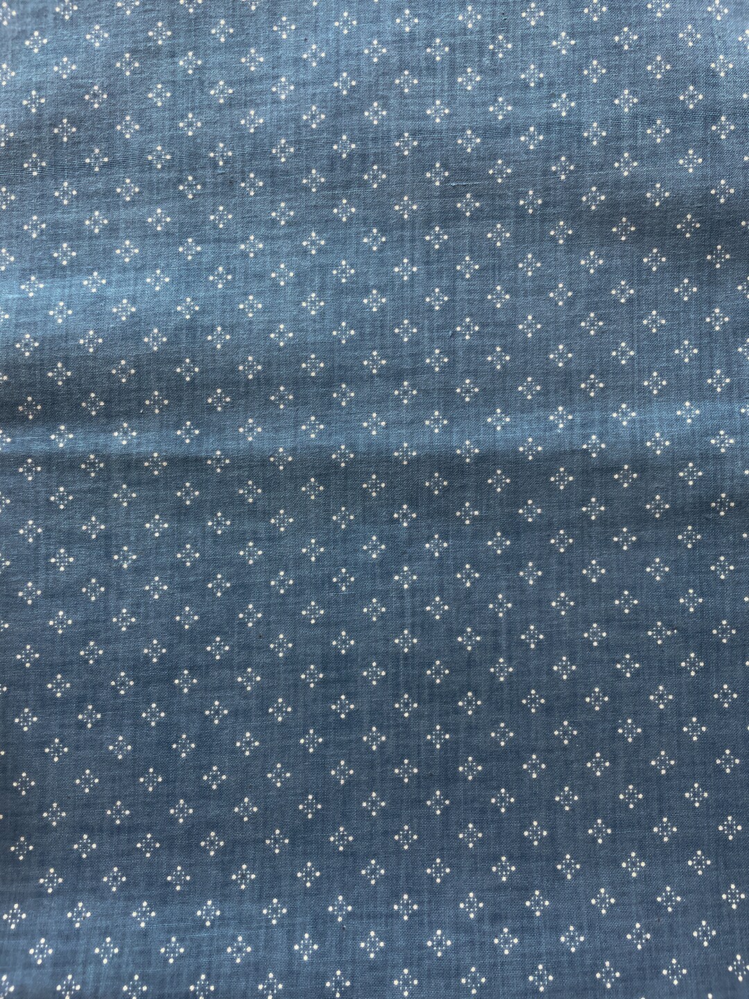 Blue Denim Look Cotton With White Dot Clusters, Half Width Yardage, Out ...
