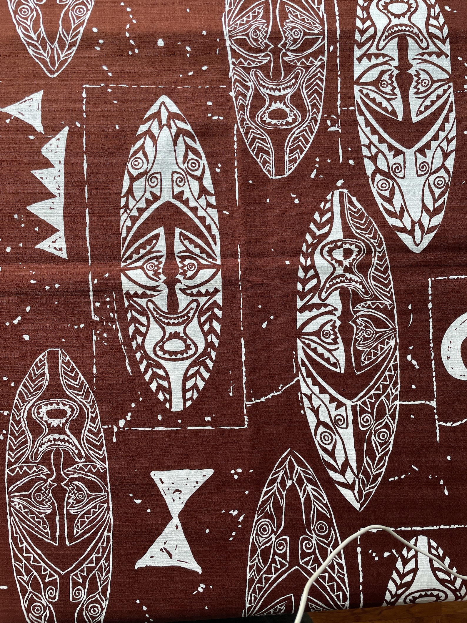 Hawaiian Surf Board Fabric, Dark Brown Hawaiian Art on Heavy Weight ...