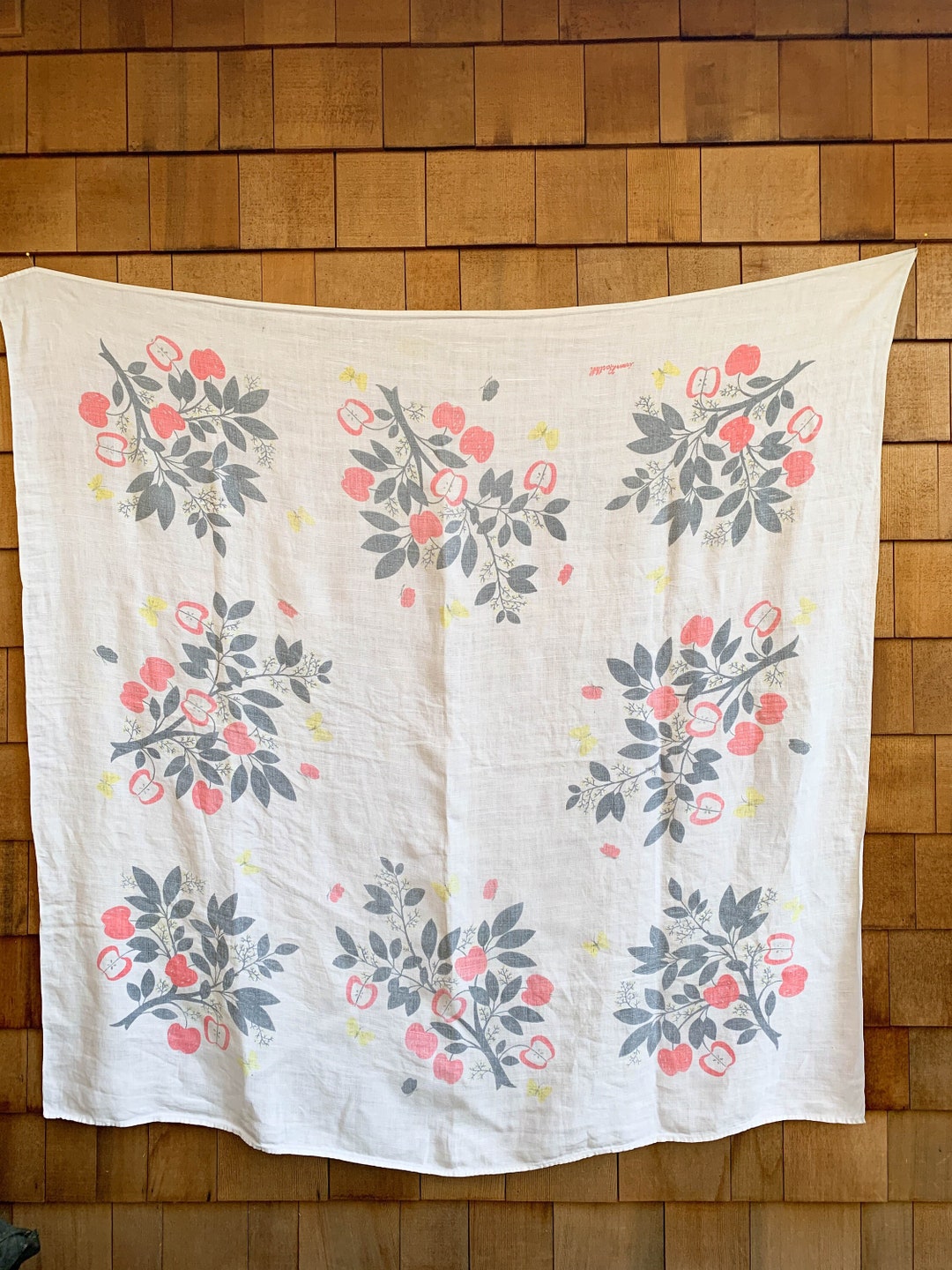Vintage Ivan Bartlett Farmhouse Tablecloth, Apple Branch Vintage Tablecloth, Vintage Farmhouse ...