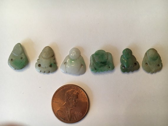 6 - 1930's Antique Jadeite Buddha Buttons - Beautiful… - Gem