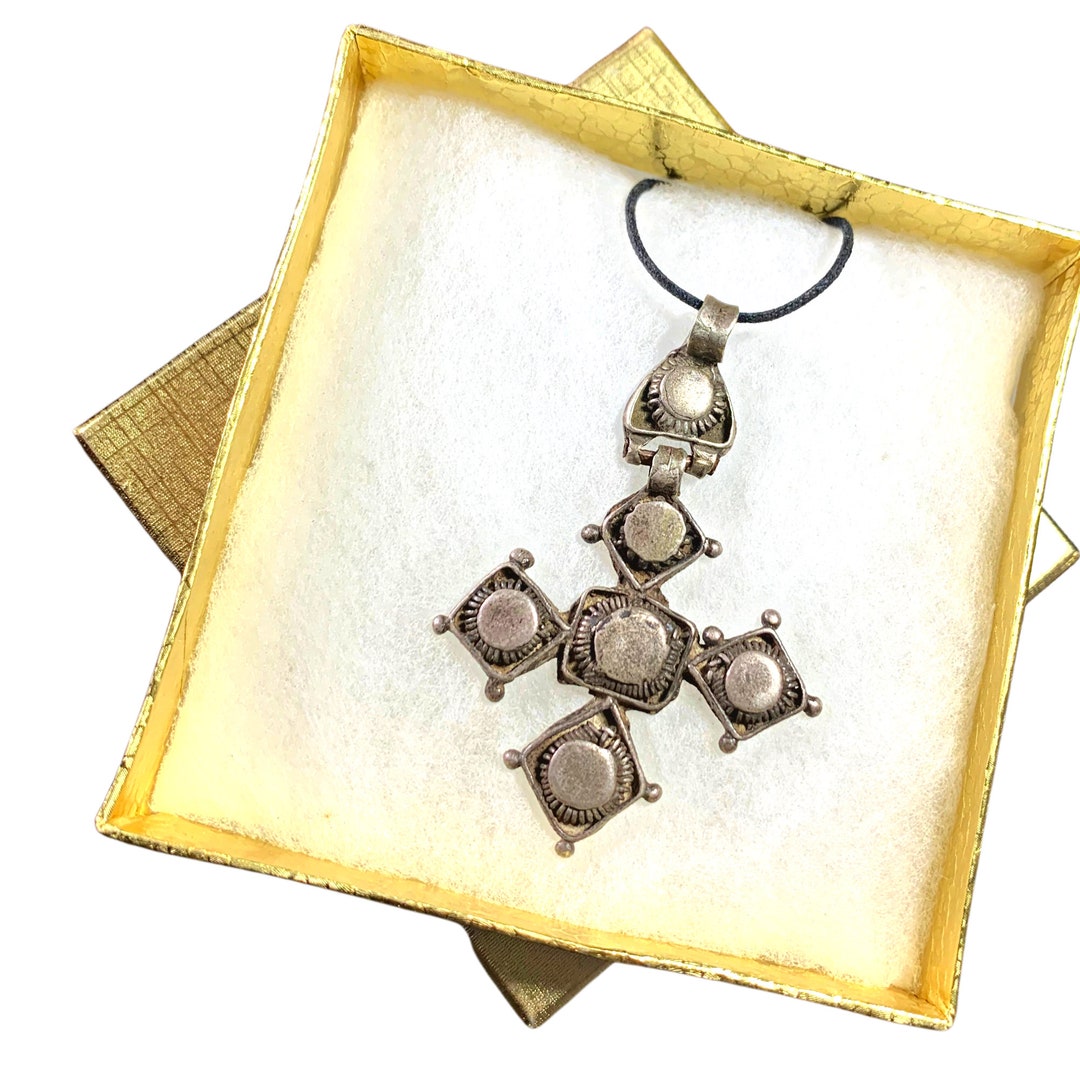 Antique Ethiopian Fine Silver Cross 2.5" Made From Maria Theresa Thaler ...