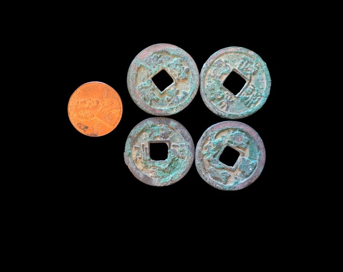4 Bronze Ming Dynasty Ancient Chinese Coins Yung-lo C. 1403-1424 Square ...