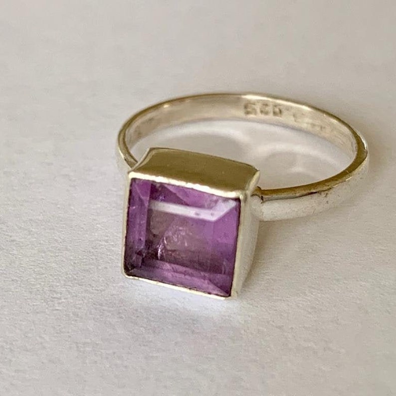 925 Sterling Silver Amethyst Ring Square Emerald Cut Size 5 6 - Etsy ...