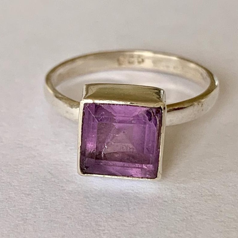 925 Sterling Silver Amethyst Ring Square Emerald Cut Size 5 6 - Etsy ...