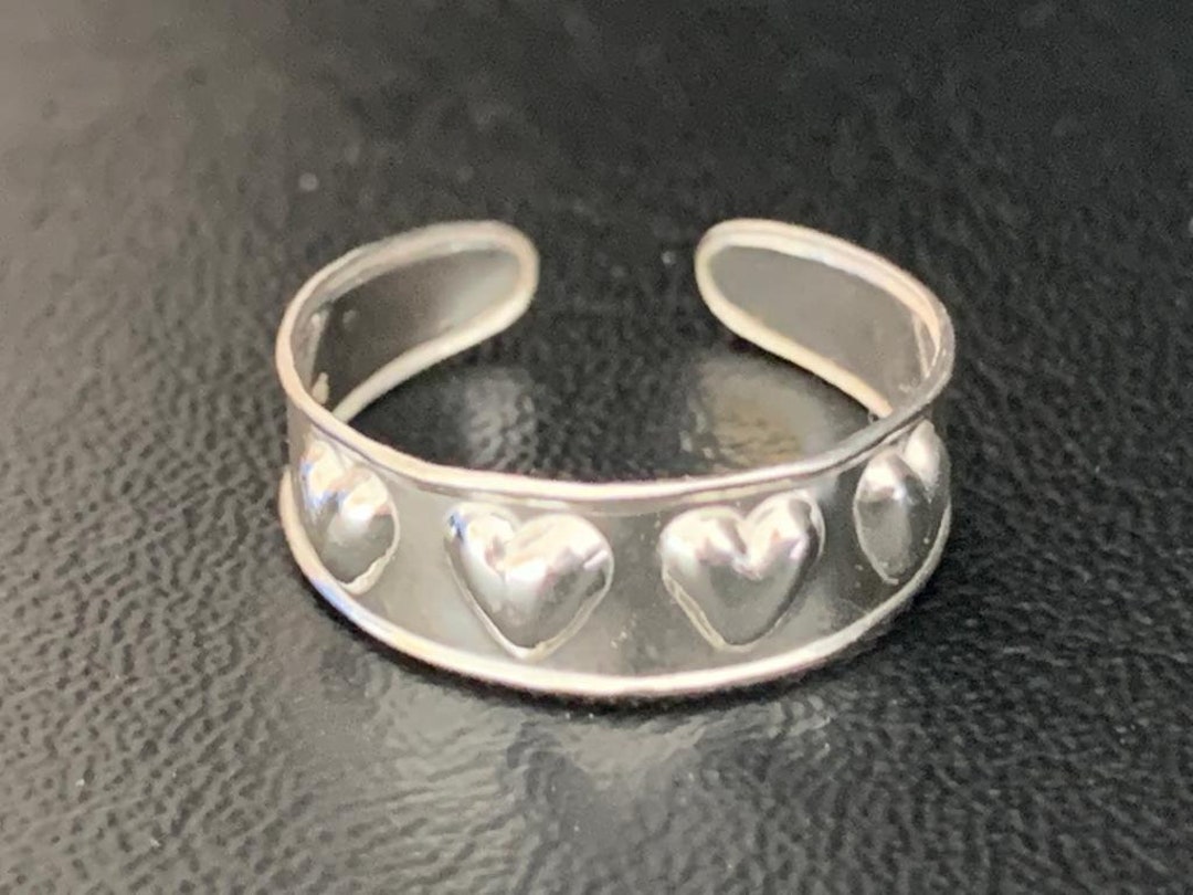 925 Sterling Silver Heart Toe Ring, Sterling Silver Love Heart Toe Ring ...