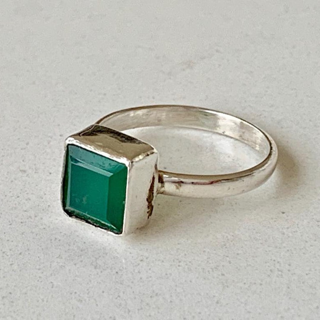 Buy 925 Sterling Silver Green Onyx Ring Square Emerald Cut Buy 925 Sterling Silver Green Onyx Ring Square Emerald Cut