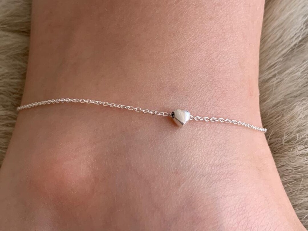 925 Sterling Silver Puff 3D Heart Chain Anklet Girls Child Women, Love ...