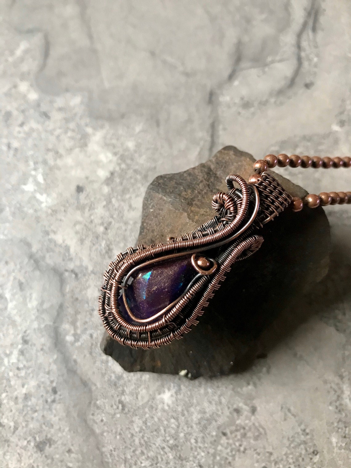 Handmade Plum Resin Wire Weave Copper Necklace - Etsy