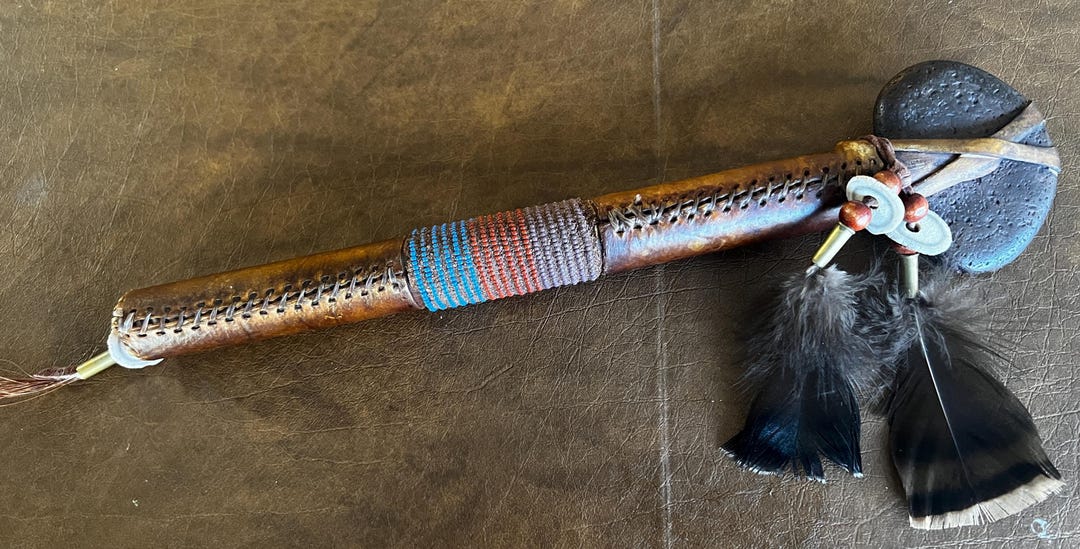 Stone Tomahawk Rawhide Wrapped With Beads 13" - Native American War ...