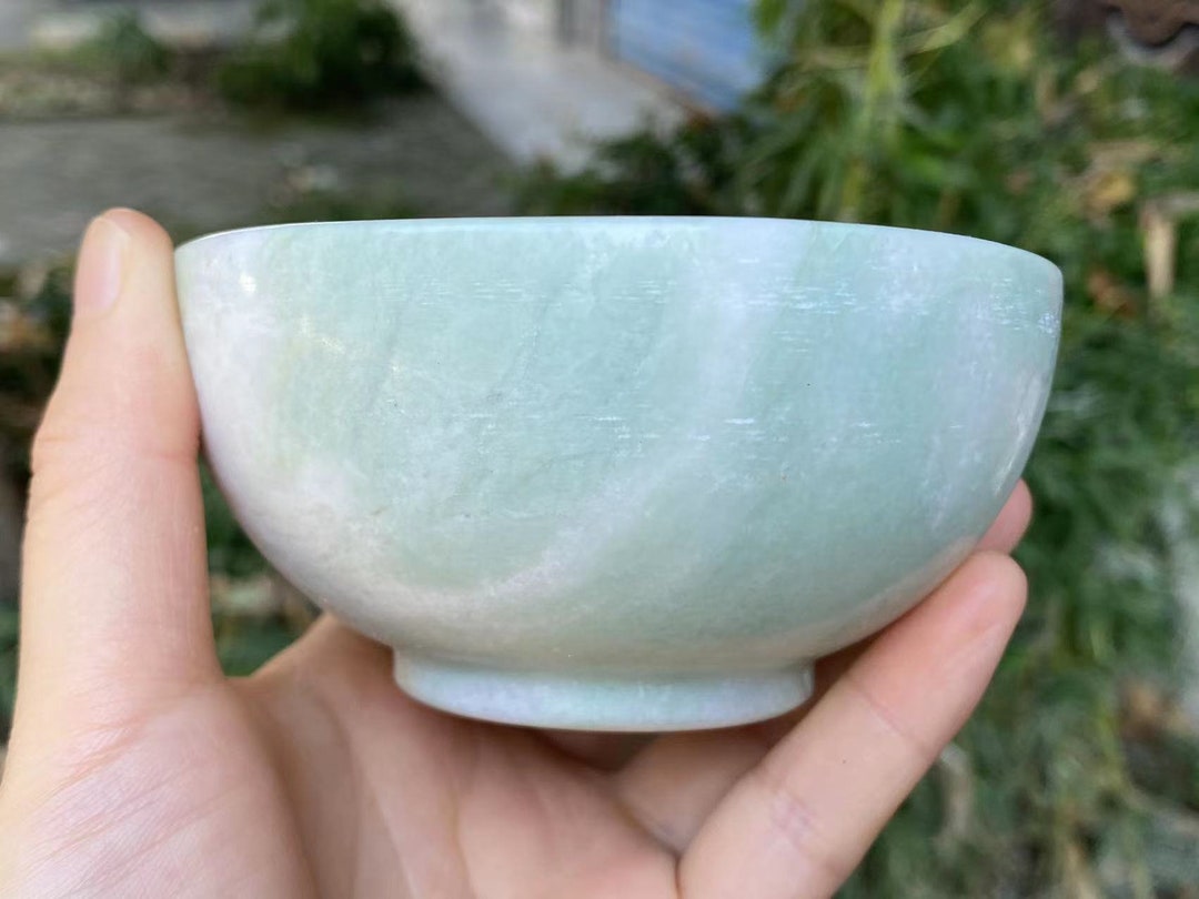 Real Natural Green Jade Bowl Adult Household Rice Bowl Jade - Etsy