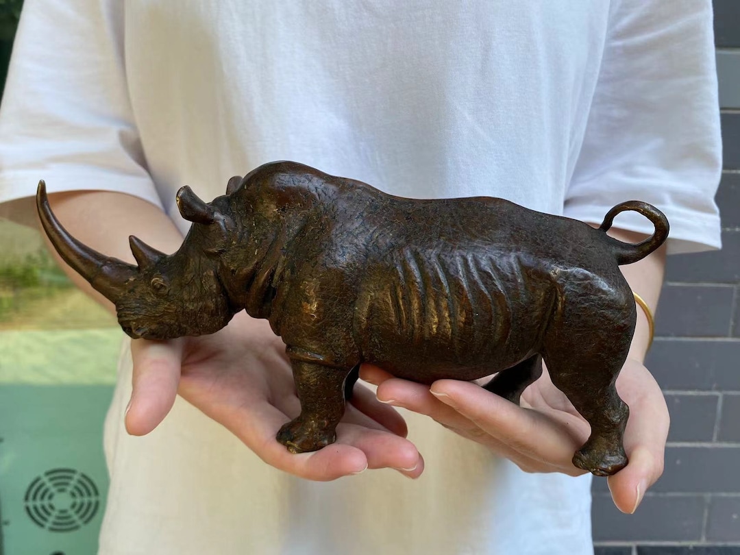 Bronze Rhino Toys Model Figure Kids, Copper Animal Rhinoceros Figurine ...