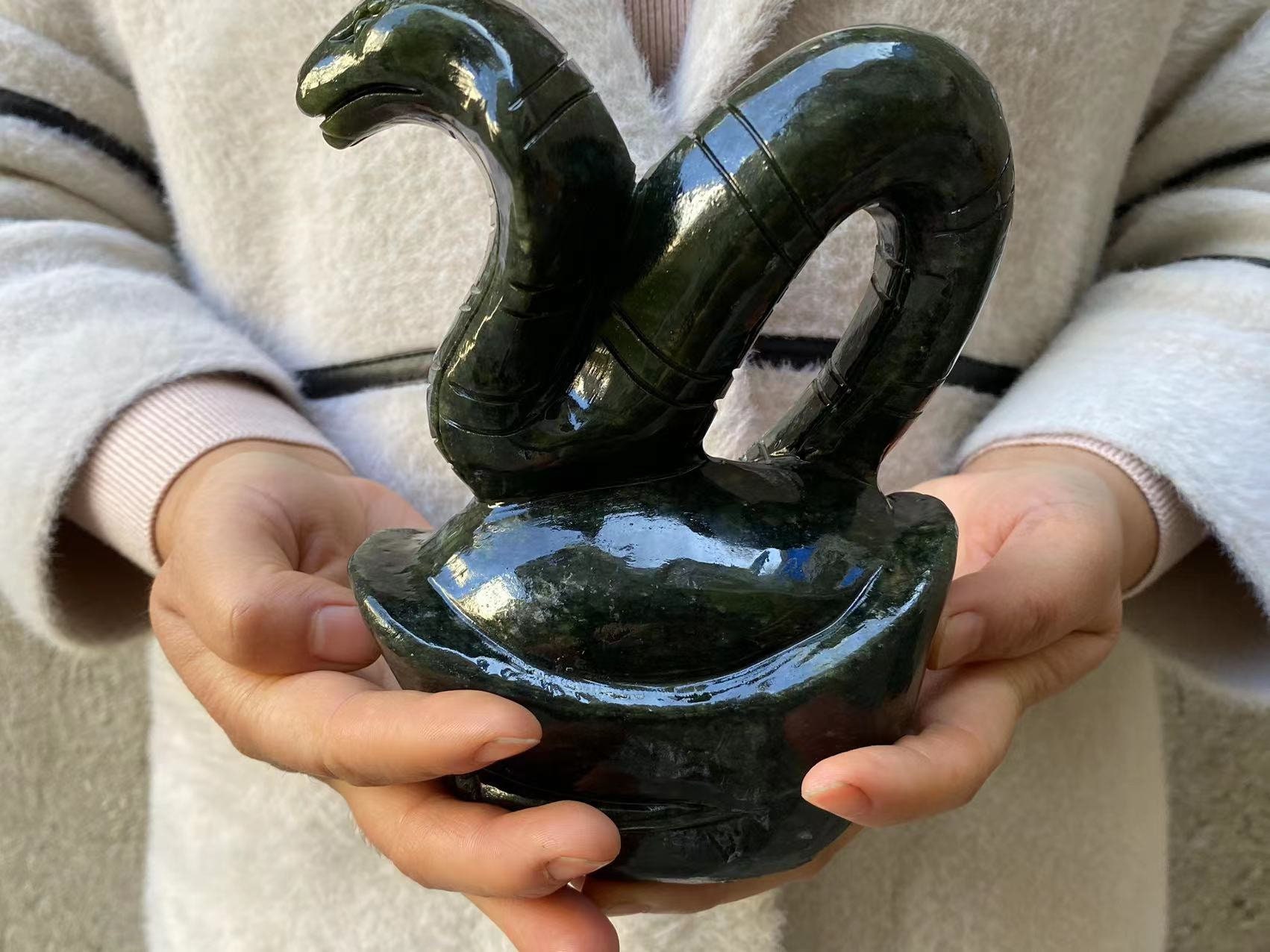 Natural Green Jade Snake Statue Exquisite Hand Carved Chinese - Etsy