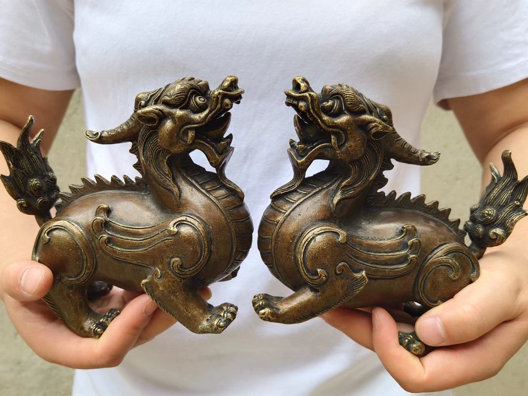 A Pair Brass Feng Shui Pi Xiu for Wealth Good Luck Figurine ...