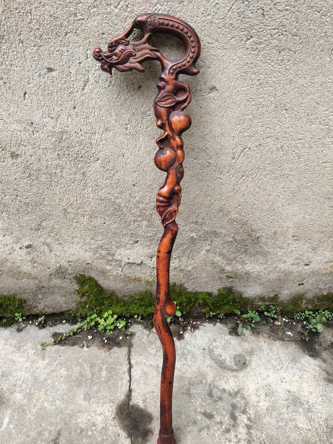 Solid Wood Dragon Head Walking Stick, Cane Mahogany Handcrafted,old ...