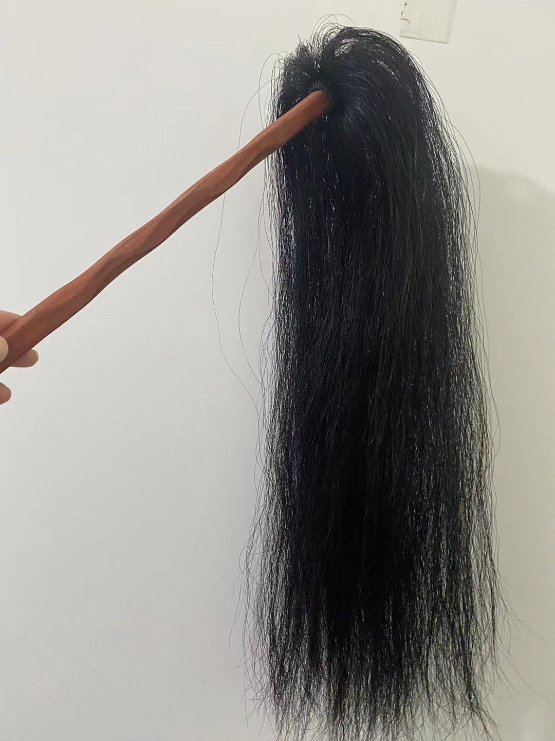 40.9inches Natrue Black Real Horse Tail Buddha Dust Props Wood Handle ...