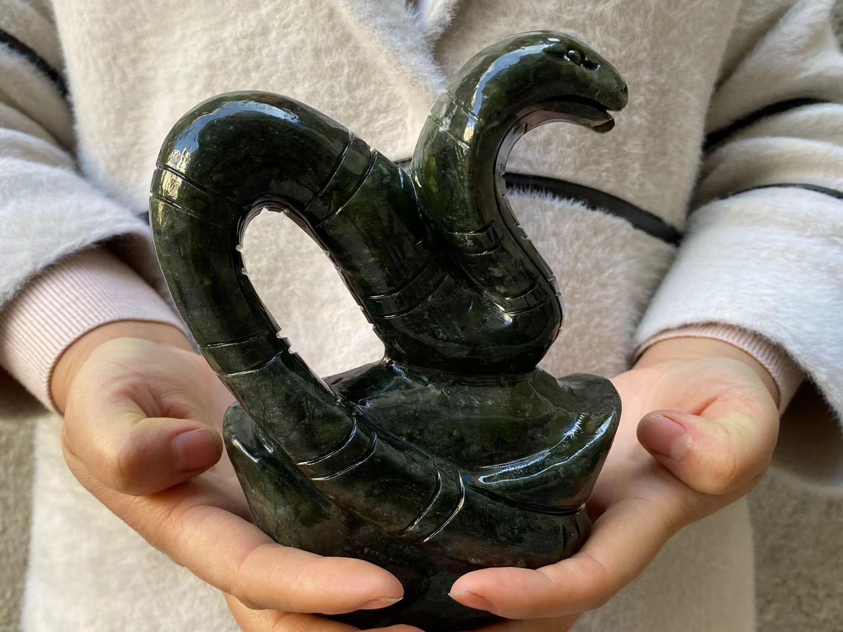 Natural Green Jade Snake Statue Exquisite Hand Carved Chinese - Etsy