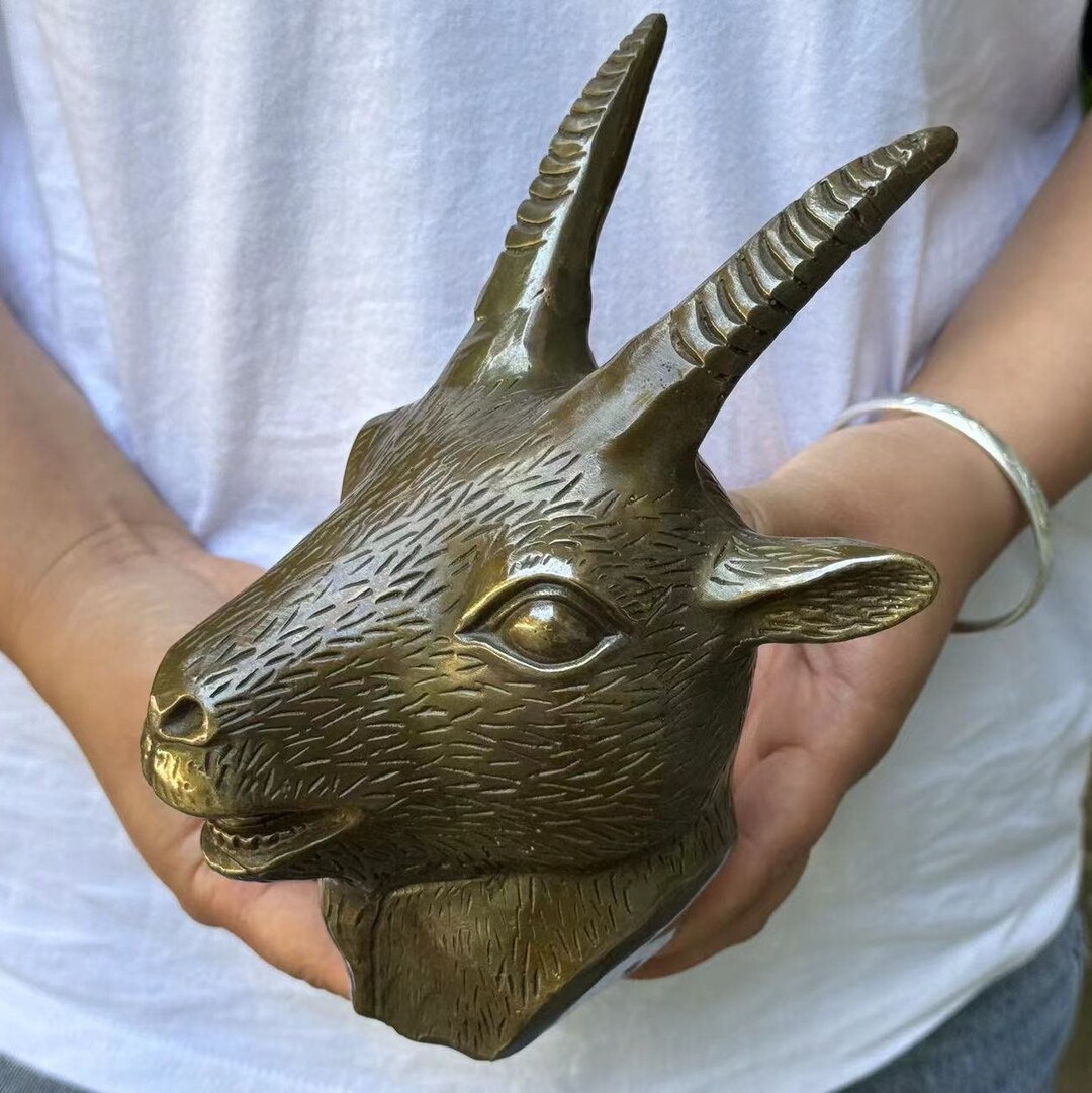 China Fengshui Brass Copper Sheep Head Animal Auspicious Lucky Statue ...
