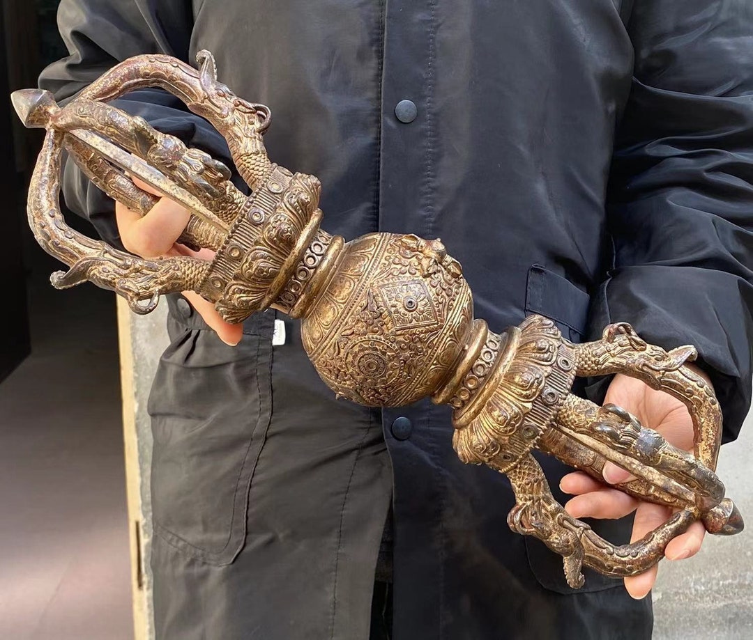 Huge Tibetan Bronze Copper Amulet, Vintage Tibet Buddhist Talisman Tool, Nepalese Bronze Copper ...