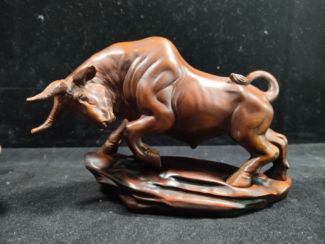 6 Hand Carved Wood, Folk Art Bull Figure, Taurus Cattle Coffee Wall ...