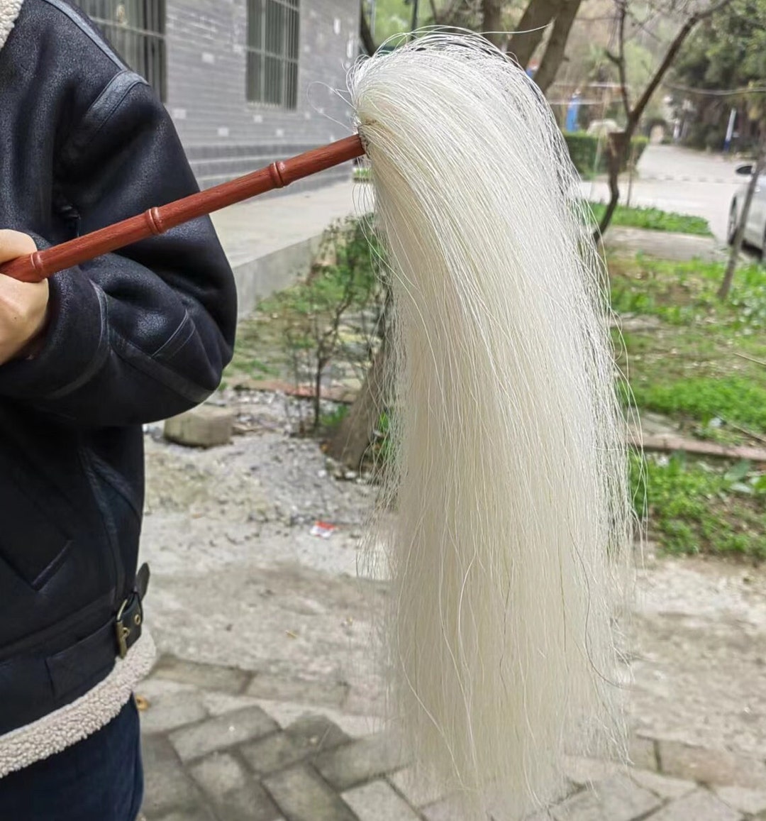 White Real Horse Tail Buddha Dust Props Wood Handle Horsetail Whisk ...