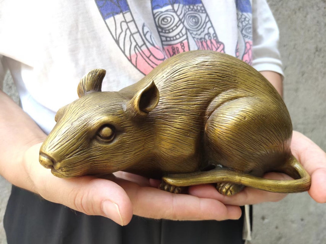 Bronze Rat Mouse Figurine, Gold Ingot Zodiac Feng Shui Animal, Huge ...
