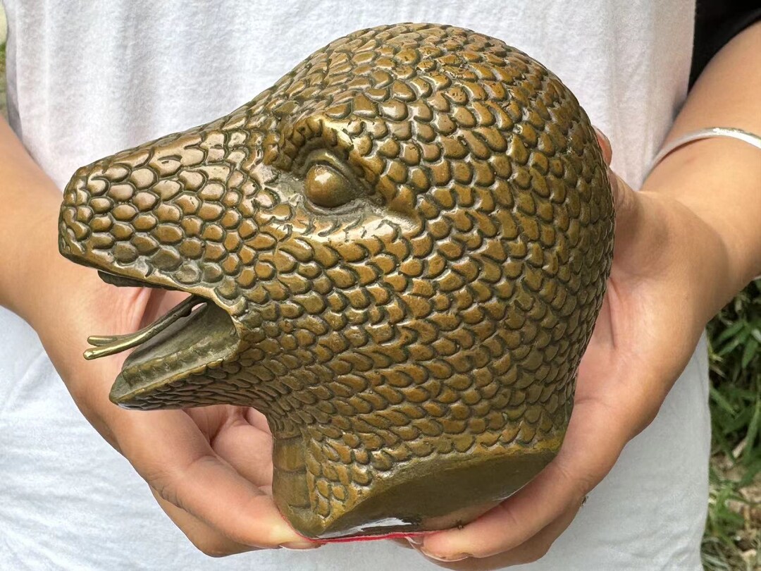 China Fengshui Copper Snake Head Animal Auspicious Lucky Wealth Statue ...