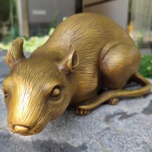 Bronze Rat Mouse Figurine, Gold Ingot Zodiac Feng Shui Animal, Huge ...