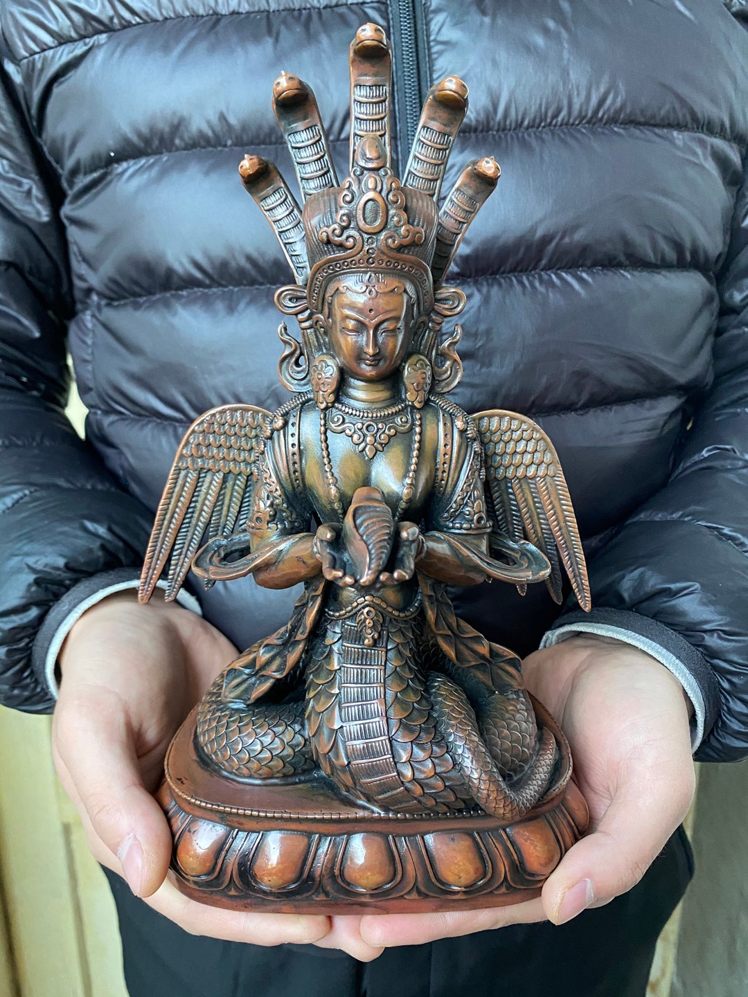 Tibet Antique Five Snake Head Buddha Sakyamuni Nepal Brass Religion ...