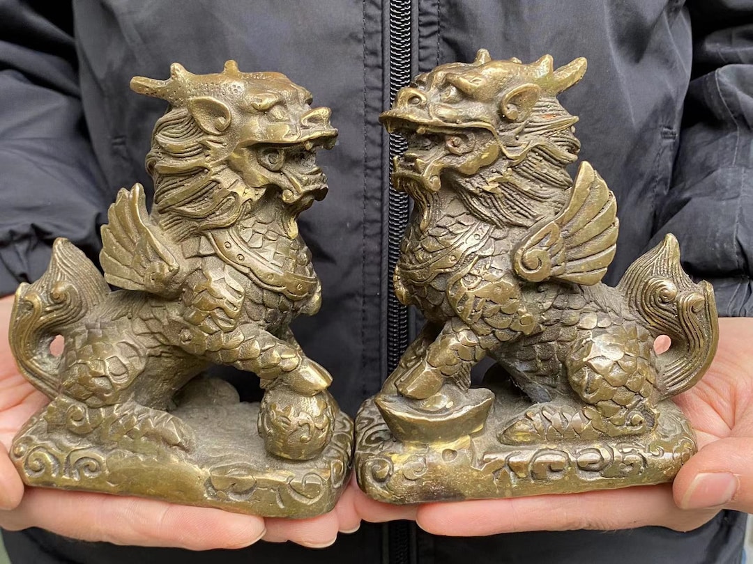 A Pair Brass Feng Shui Kylin /pi Xiu for Wealth Good Luck Figurine ...