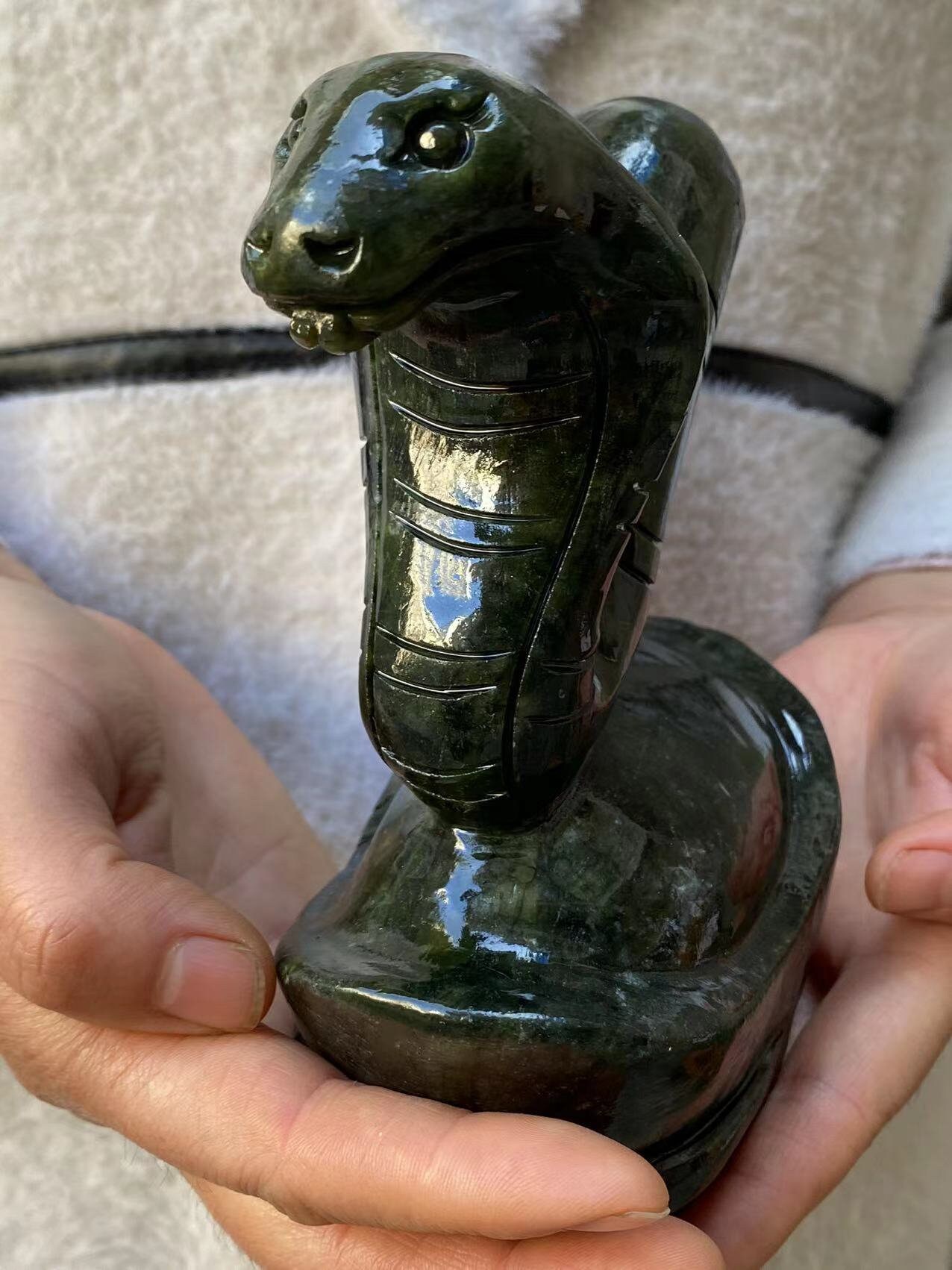 Natural Green Jade Snake Statue Exquisite Hand Carved Chinese - Etsy
