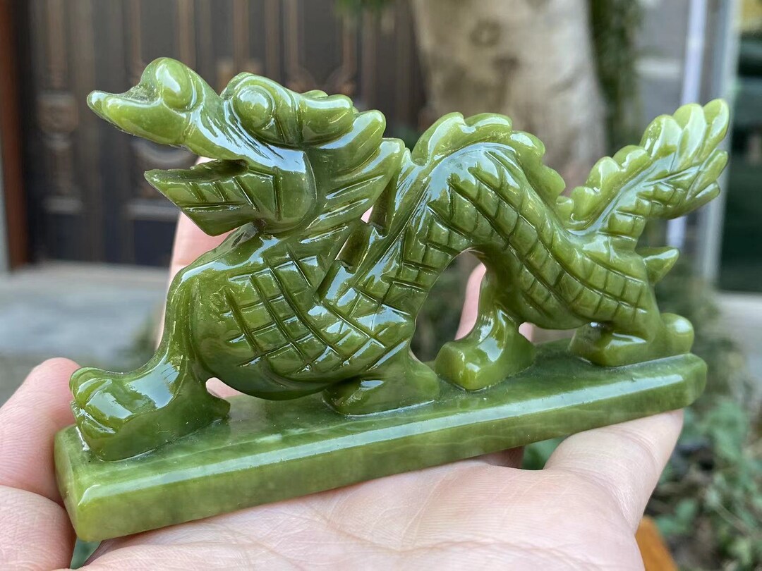GW0114 4.3 Natural Jade Crystal Dragon Carving Exquisite Jadeite Home ...
