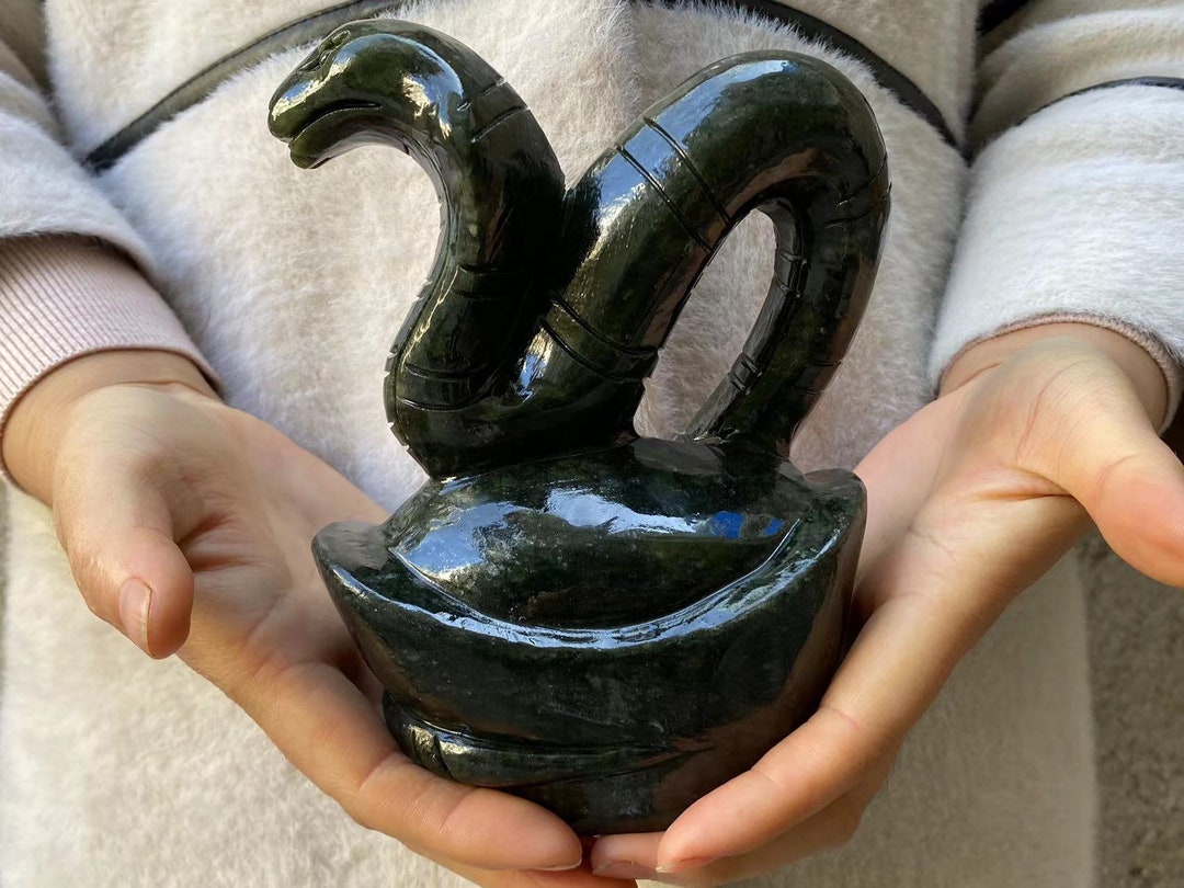 Natural Green Jade Snake Statue Exquisite Hand Carved Chinese - Etsy
