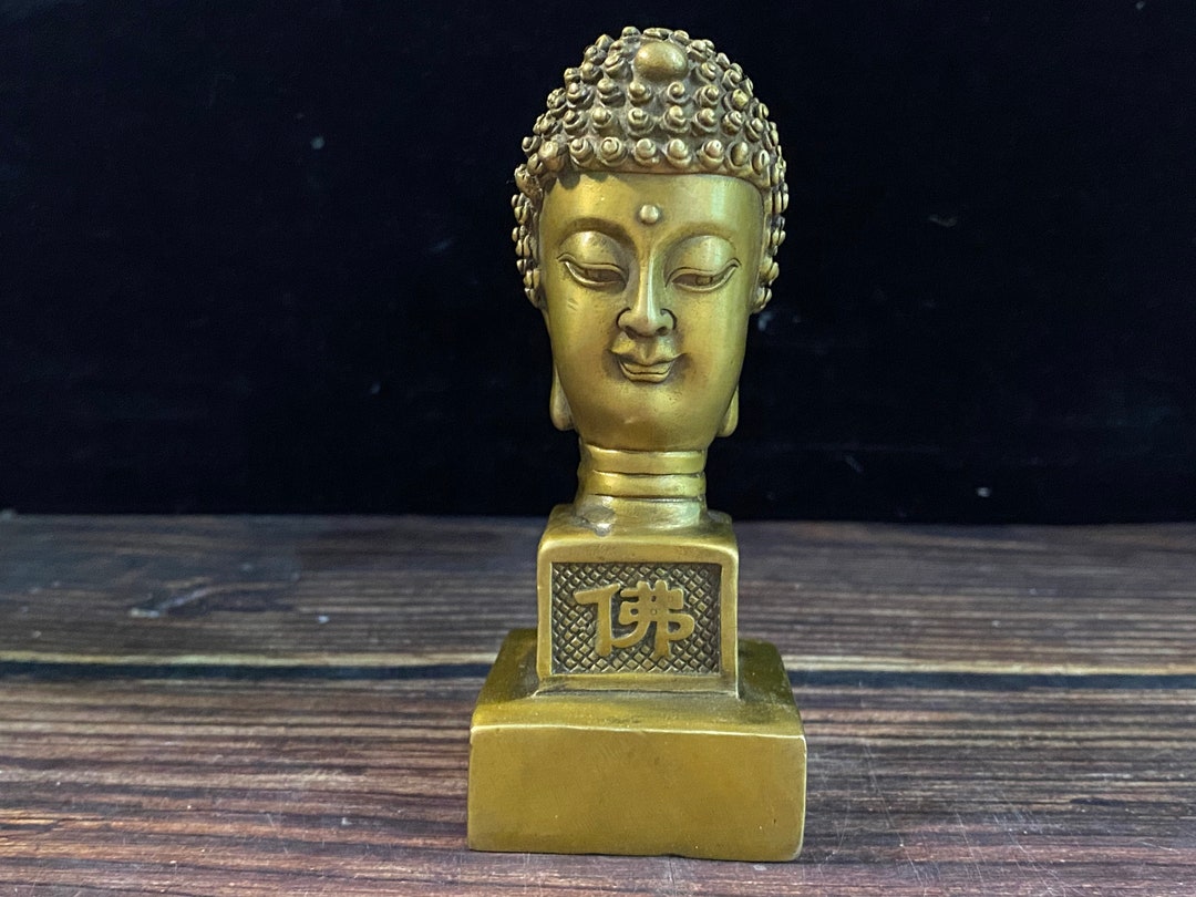 Vintage Meditating Buddha Head Bust Small Zen Meditation Copper Casting ...