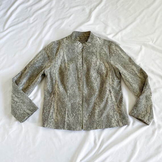 90s Silver Leather Snakeskin Jacket - Gem