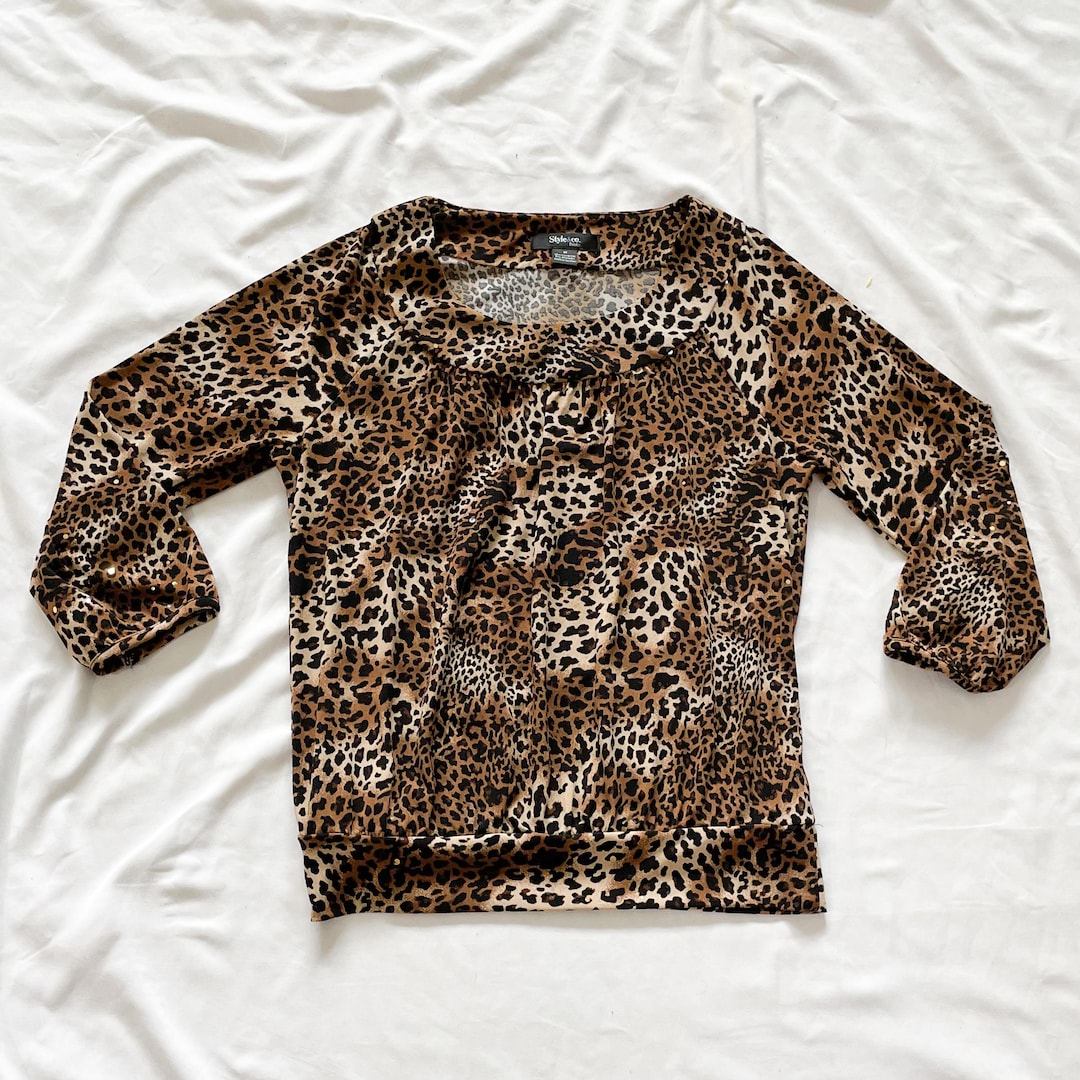 Y2K Cheetah Print Three Quarter Length Sleeve Top - Etsy