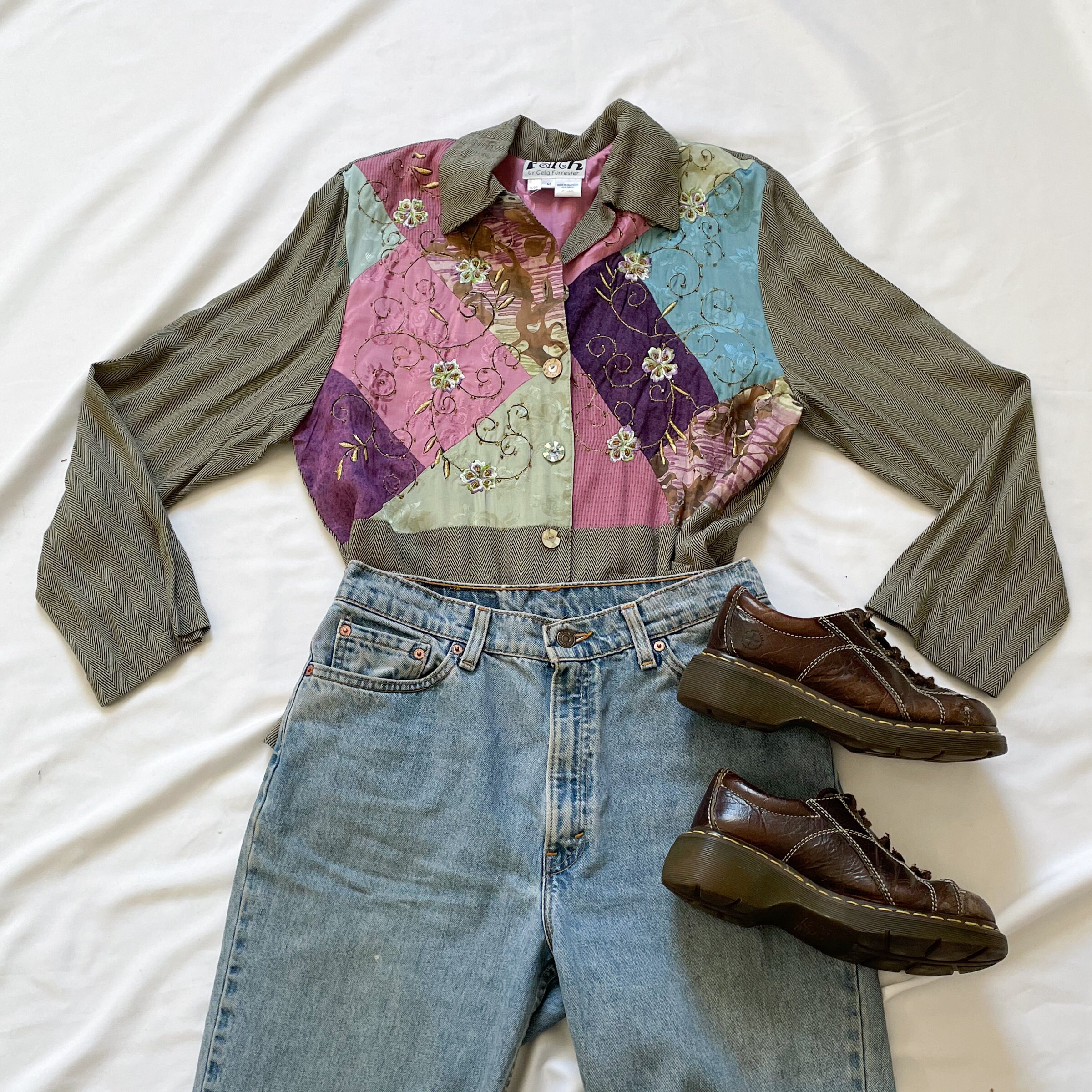 90s Grey and Purple Patchwork Button up Shirt - Etsy