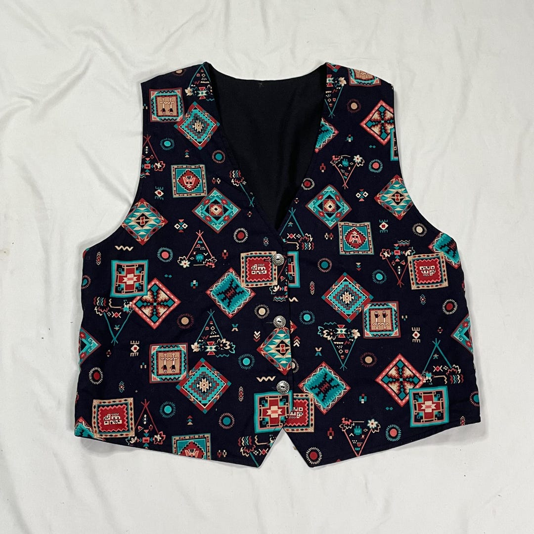 80s/90s Plus Size Funky Reversible Blue and Black Vest - Etsy