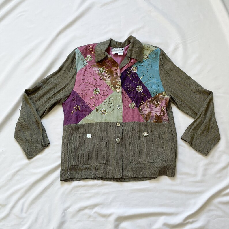 90s Grey and Purple Patchwork Button up Shirt - Etsy