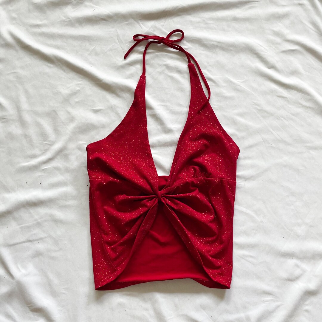 90s/y2k Cropped Red Halter Top - Etsy