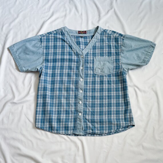 Antico blue plaid button - Gem
