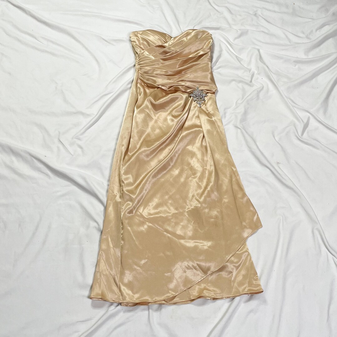 Y2K Gold Maxi Strapless Dress - Etsy