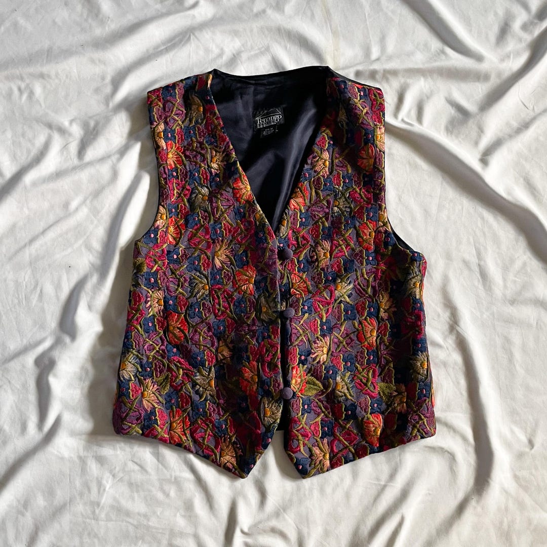 90s Floral Tenango Designs Vest Size Medium - Etsy