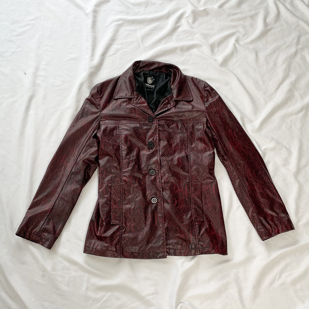 Y2K Black and Red Snakeskin Faux Leather Peacoat - Etsy