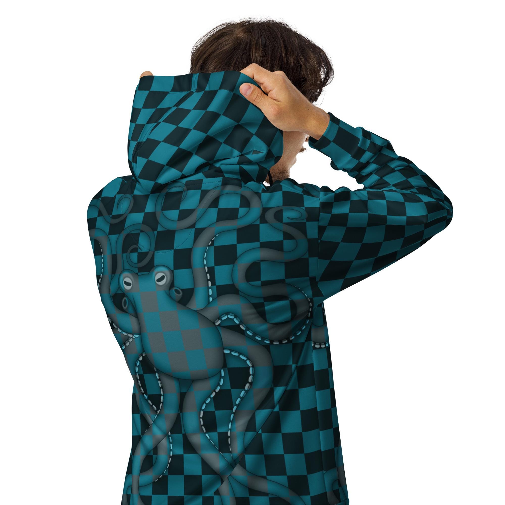 CAVIS Checkered Octopus Camouflage Zip Hoodie, Underwater 80's Nautical ...