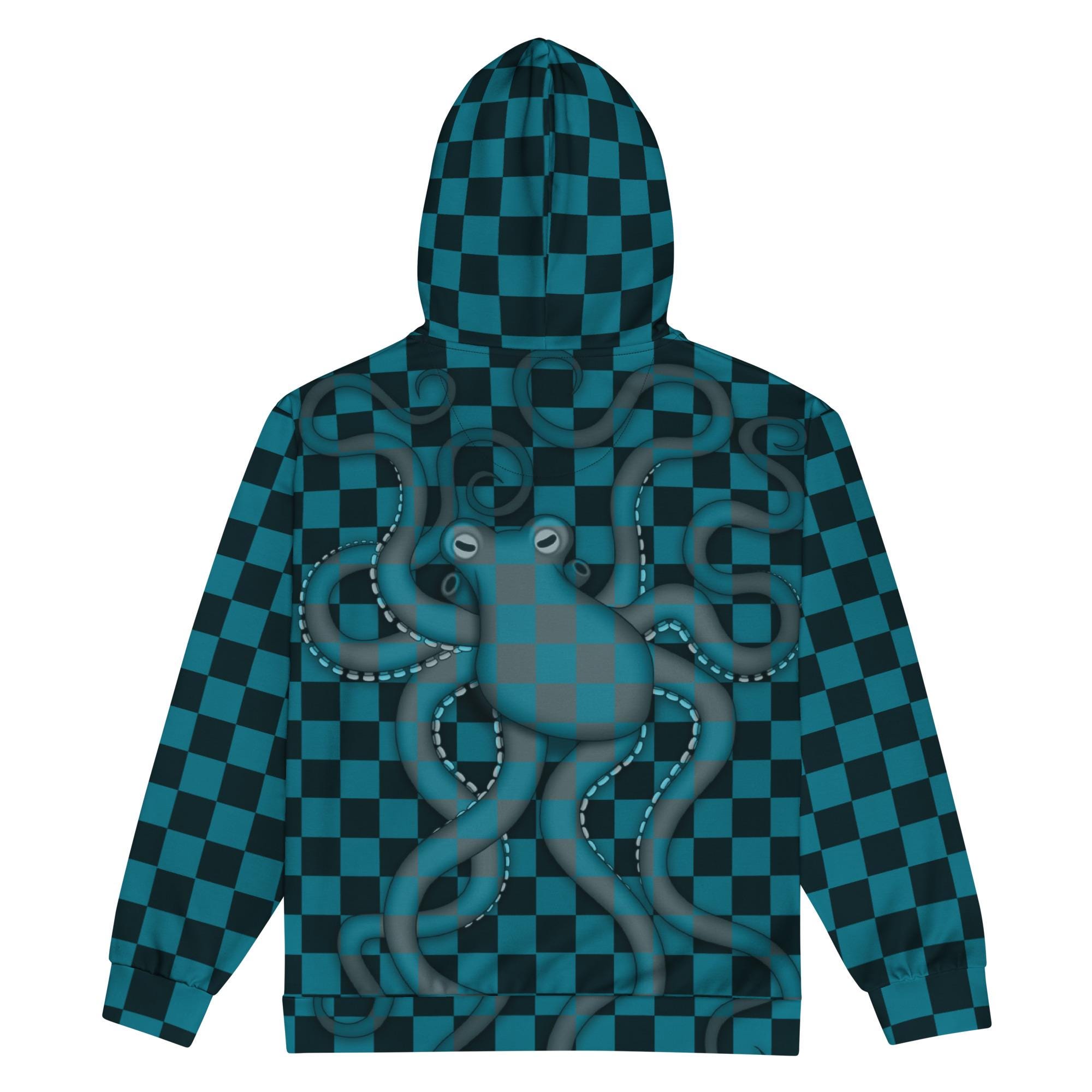 CAVIS Checkered Octopus Camouflage Zip Hoodie, Underwater 80's Nautical ...