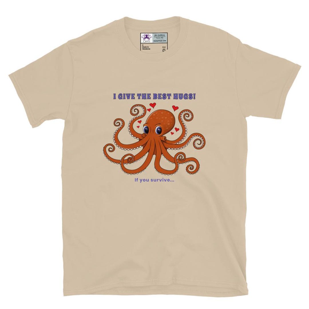 Funny Octopus Hug T-shirt: Kraken Cartoon, Unisex Cotton Top - Etsy