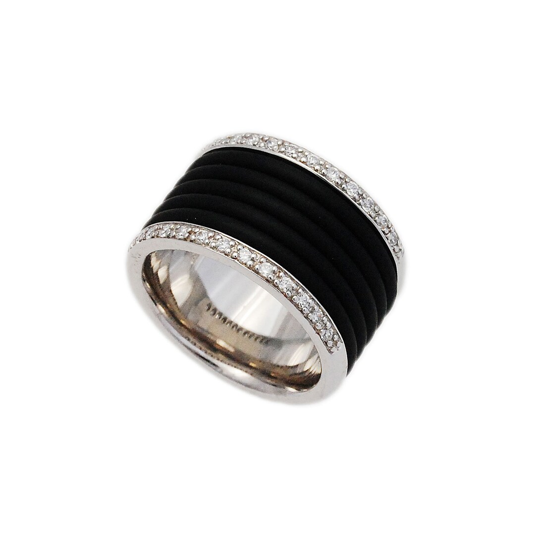 Black/rubber/smoky Quartz/cubic Zirconia/band/925 Sterling Silver Ring ...